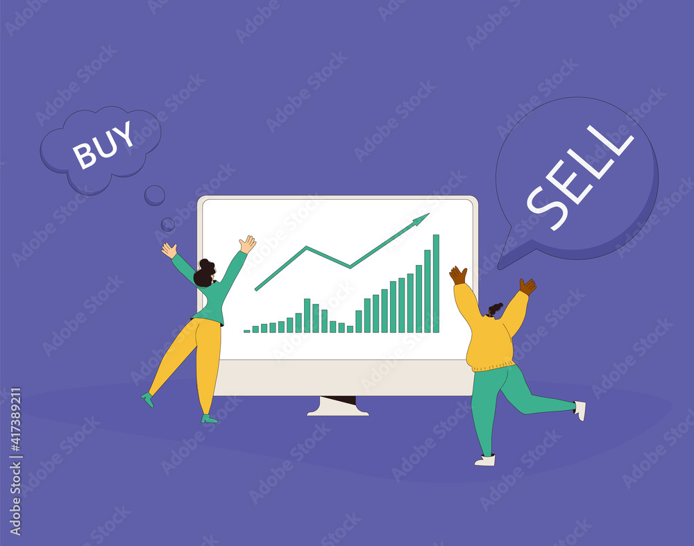 Lucky retail investors. Happy people dancing near a computer screen ...