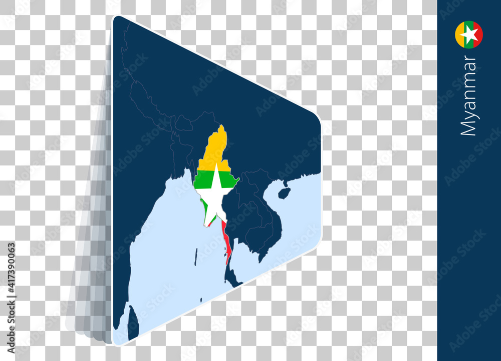 Myanmar map and flag on transparent background. Stock Vector | Adobe Stock