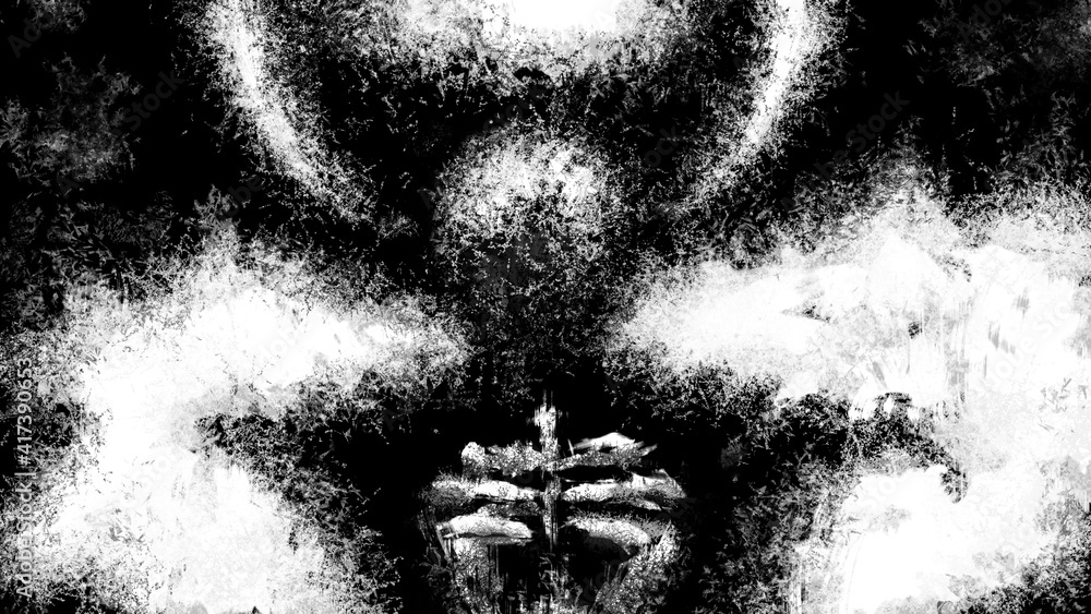 Dark skull of corpse the screaming. Gloomy character concept art. Coal ...