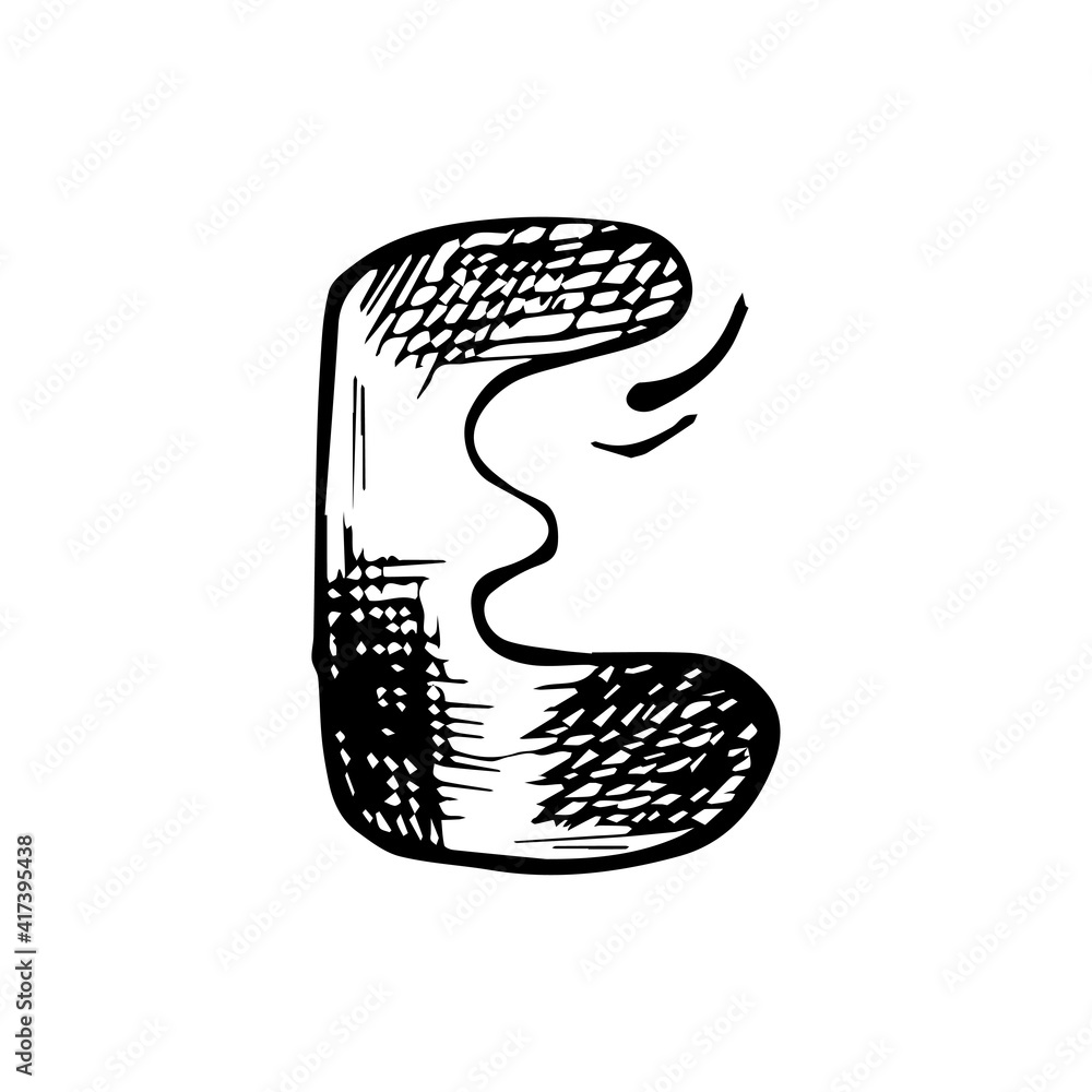 Letter E. Trendy alphabet in graphic style. Hand drawn cute colored ...