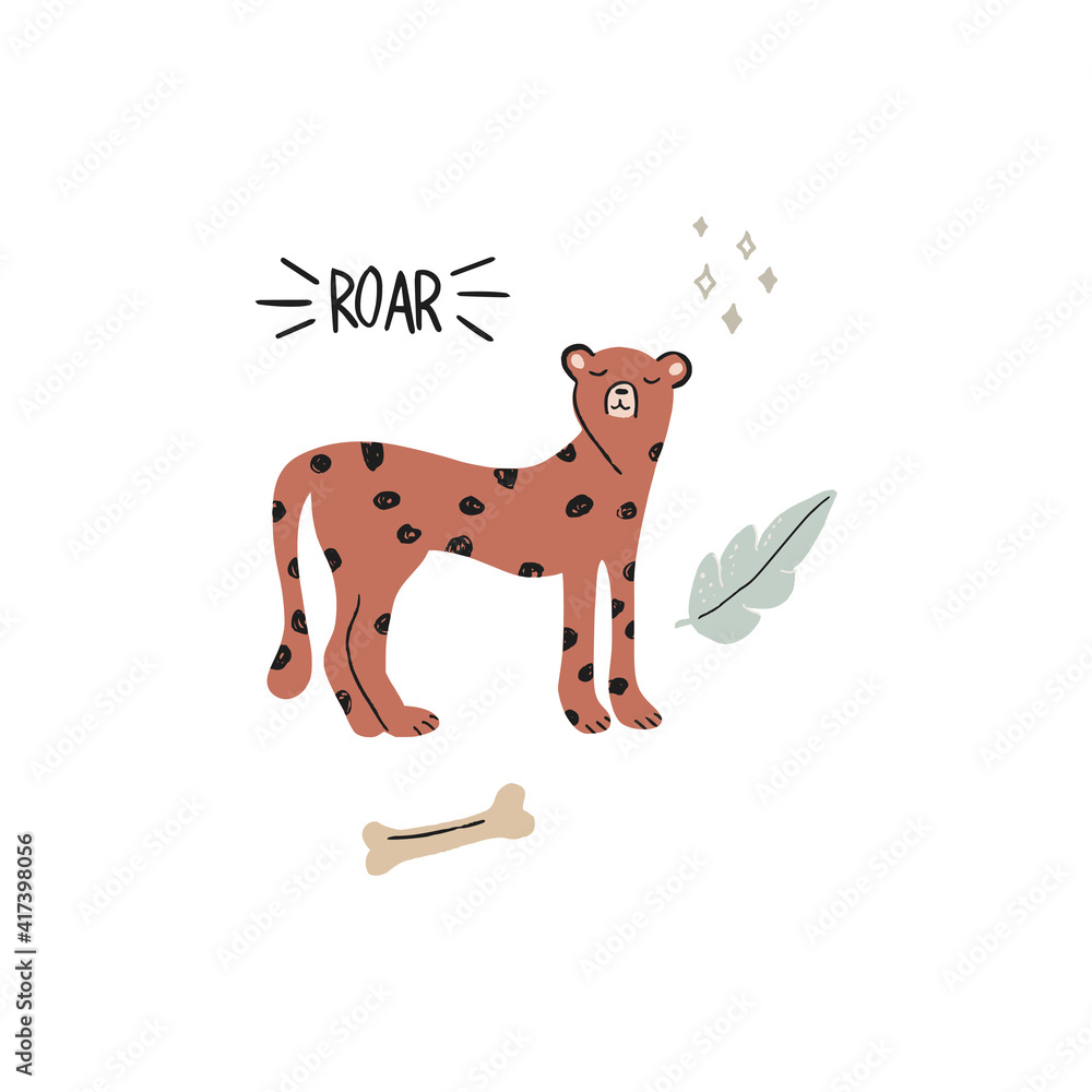 "Roar" baby poster for children with cute cheetah guepard in cartoon ...