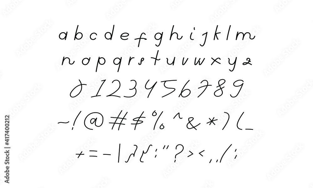 hand writing font in vector design graphic. lowercase and regular ...