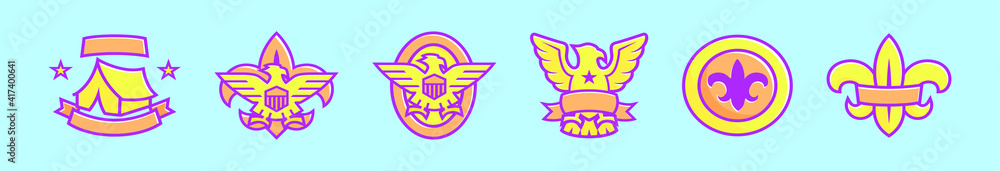 set of eagle scout badge cartoon icon design template with various ...