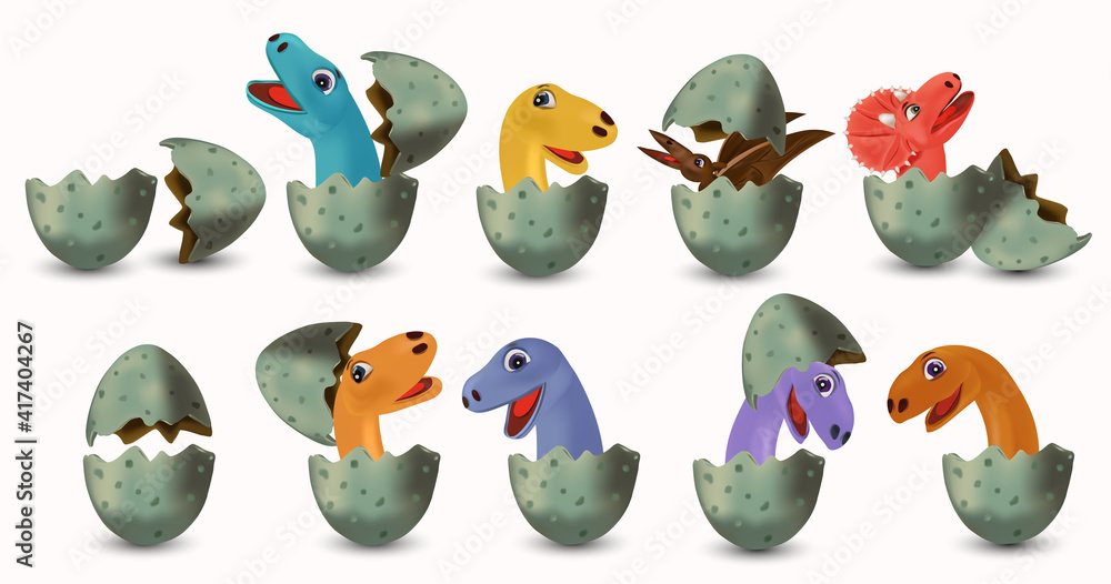 Collection Dinosaurs hatching from an egg. Dinosaurs Tyrannosaurus ...