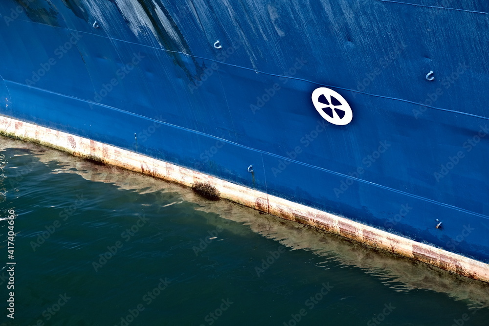 Bow thruster marking sign on a ship bow. Elements of ship construction ...