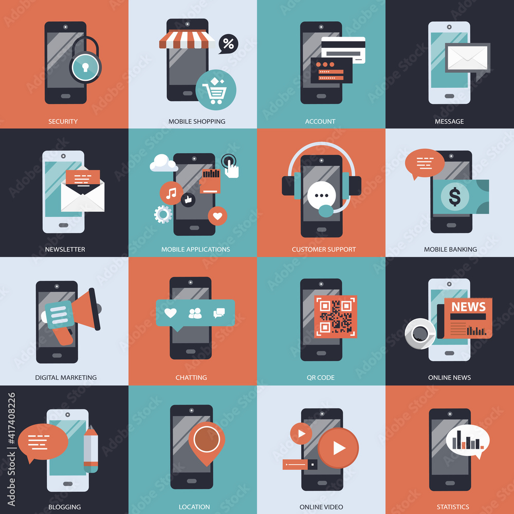 Mobile phone icon collection for mobile applications and websites ...