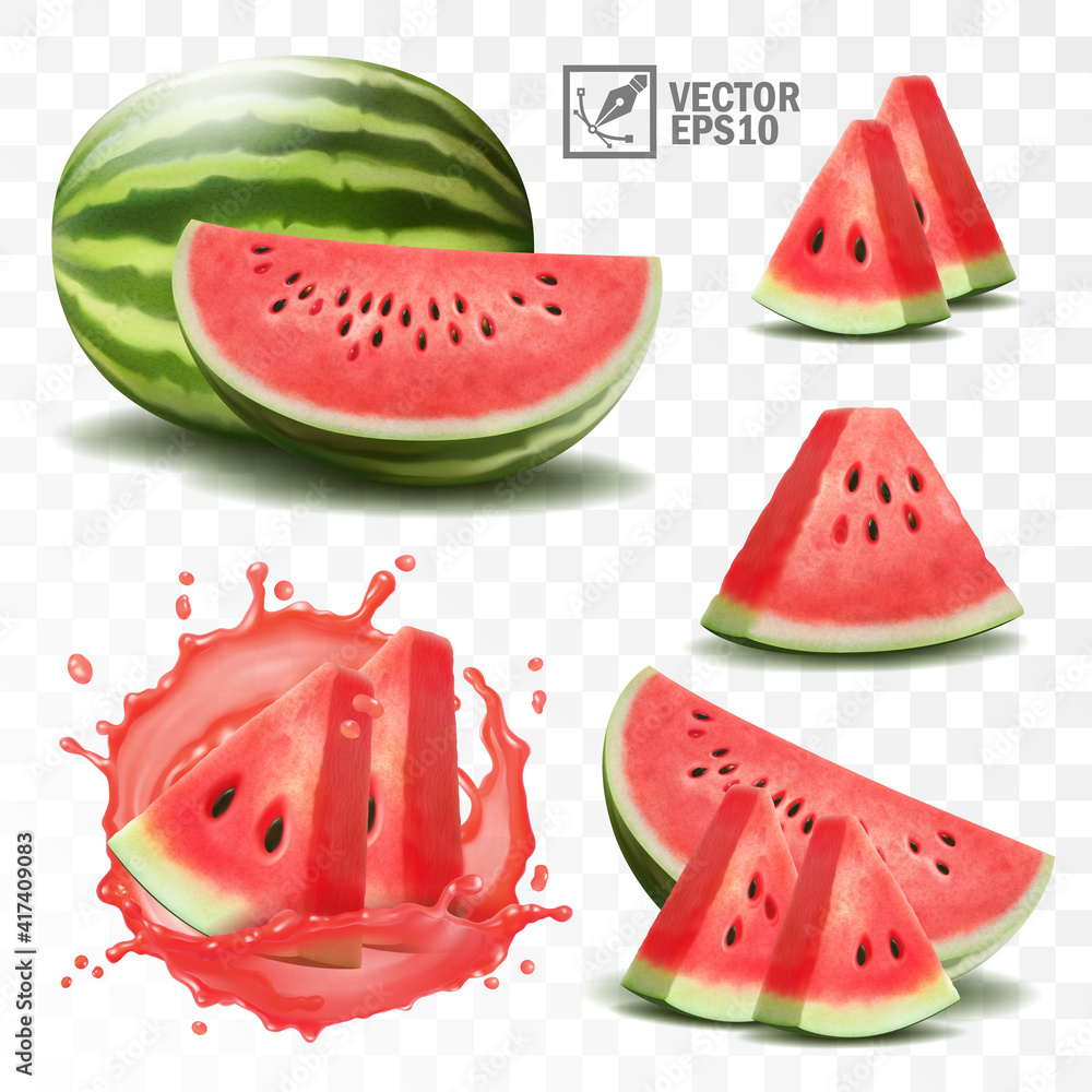 3d realistic transparent isolated vector set, whole and slice of ...