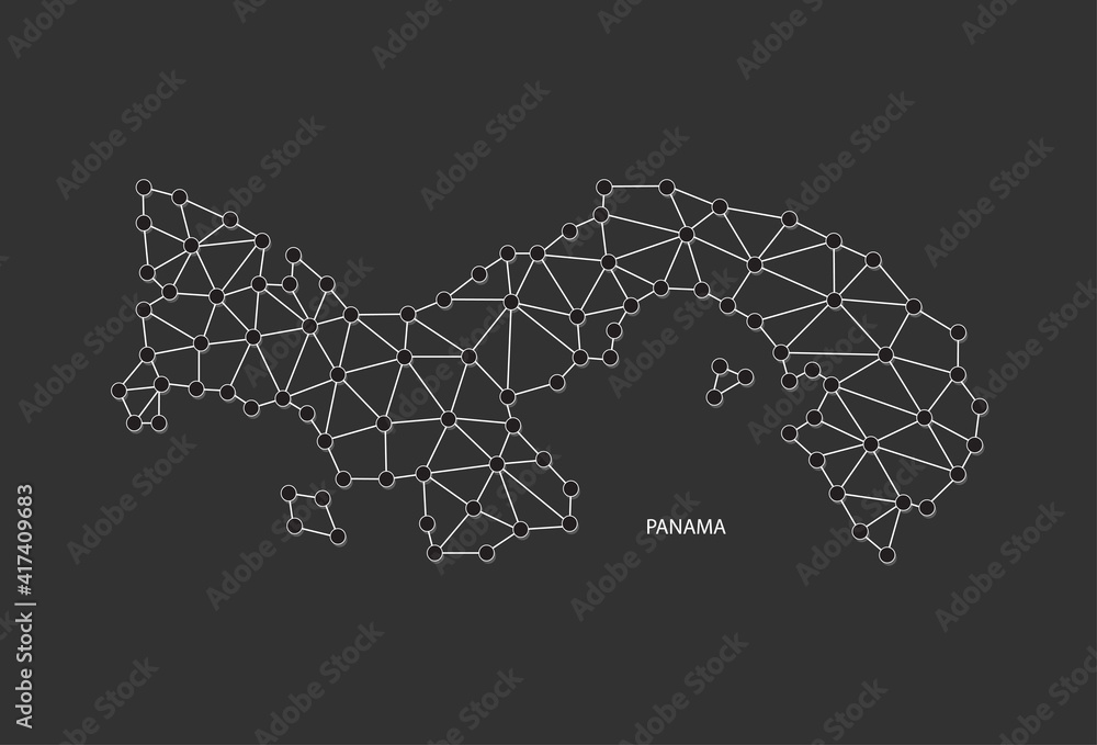 Panama Map Point scales on black background. Wire frame polygonal ...