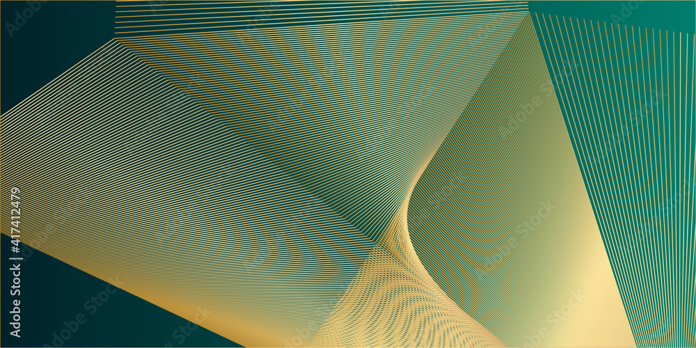 Modern simple gold line on dark green background. Turquoise abstract ...