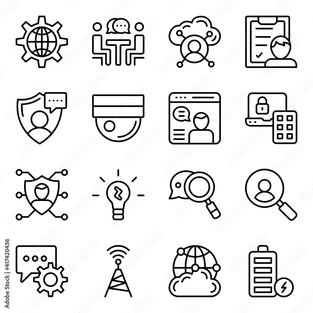 Pack Of Networking Linear Icons Stock Vector Adobe Stock