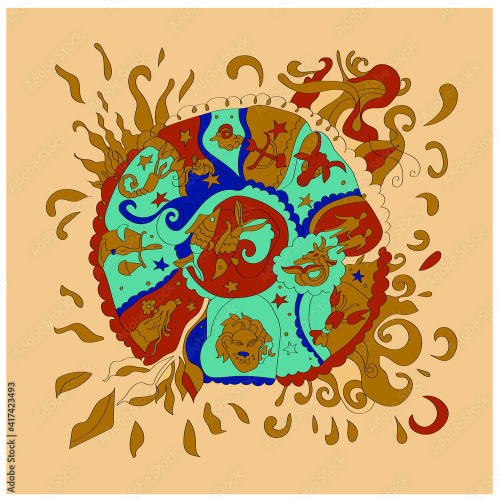 Vector illustration in cartoon style with zodiac sighns. Stock Vector ...