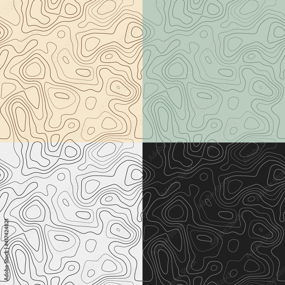 Topography patterns. Seamless elevation map tiles. Amazing isoline ...