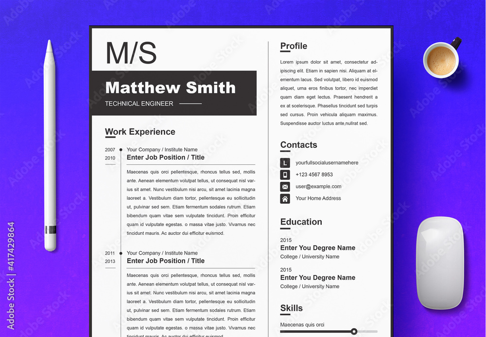 Professional or Designer Resume Layout Stock Template | Adobe Stock
