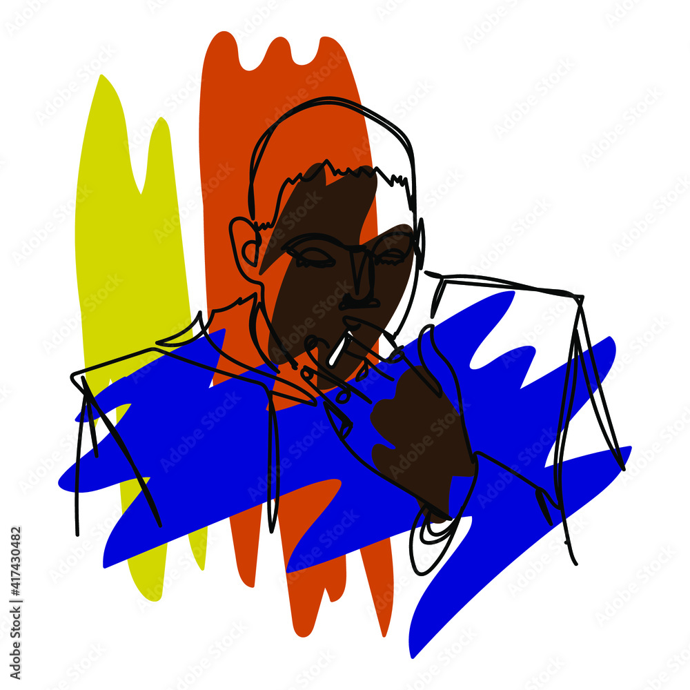 Black man. Hand draw outline portrait of african black man with bown ...
