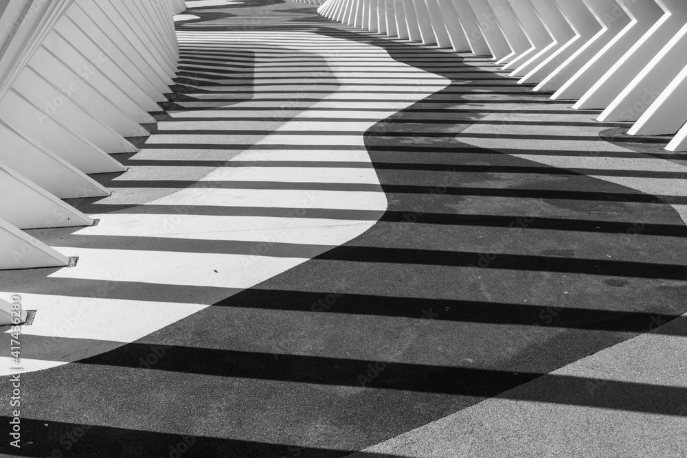 Geometric architectural pattern, shadows, and lines black and white for ...
