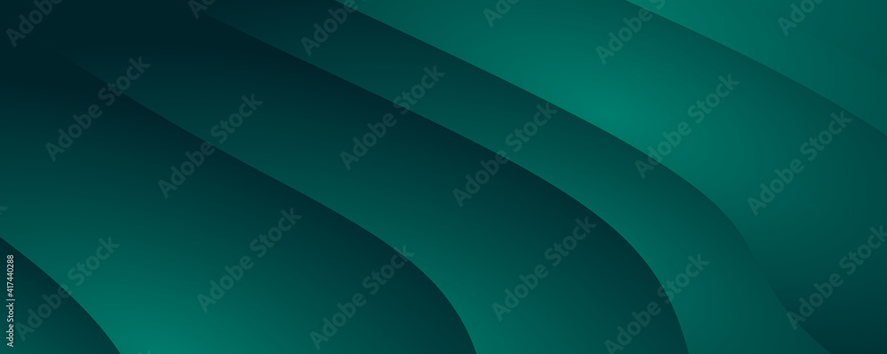 Modern simple dark green abstract background for wide banner with wave ...