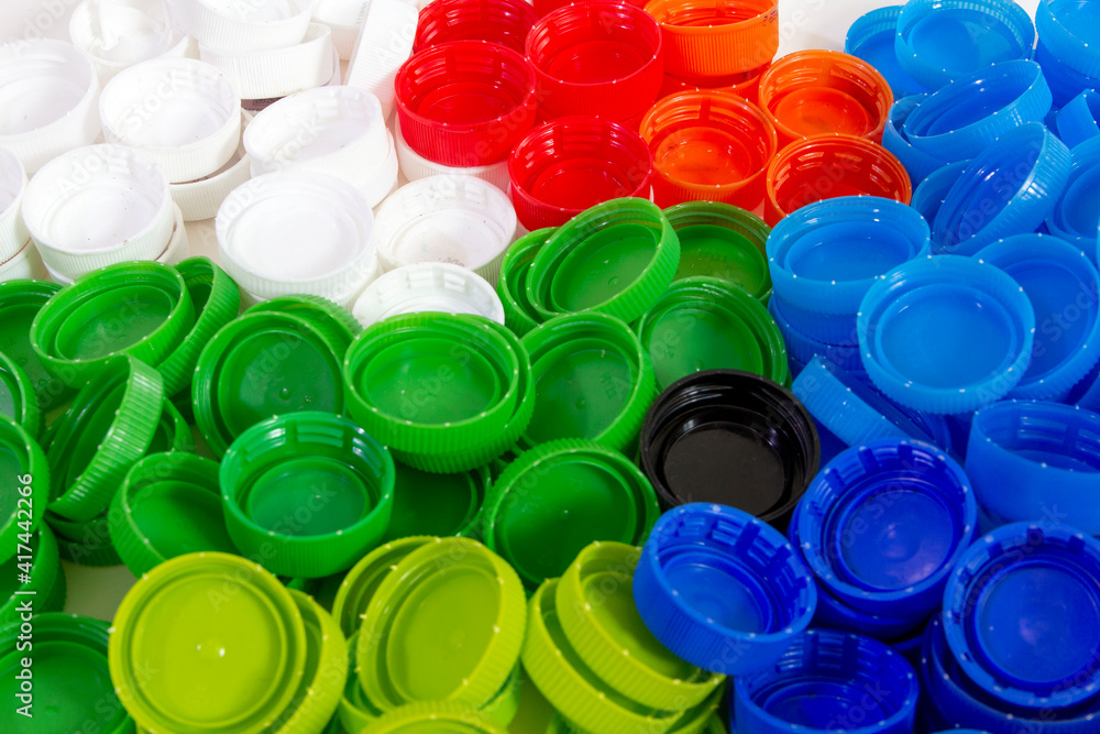 pile of many color of plastic caps, plastic caps for recycle Stock ...