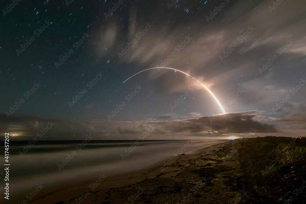 Long Exposure rocket launch seen from north of Canaveral National ...