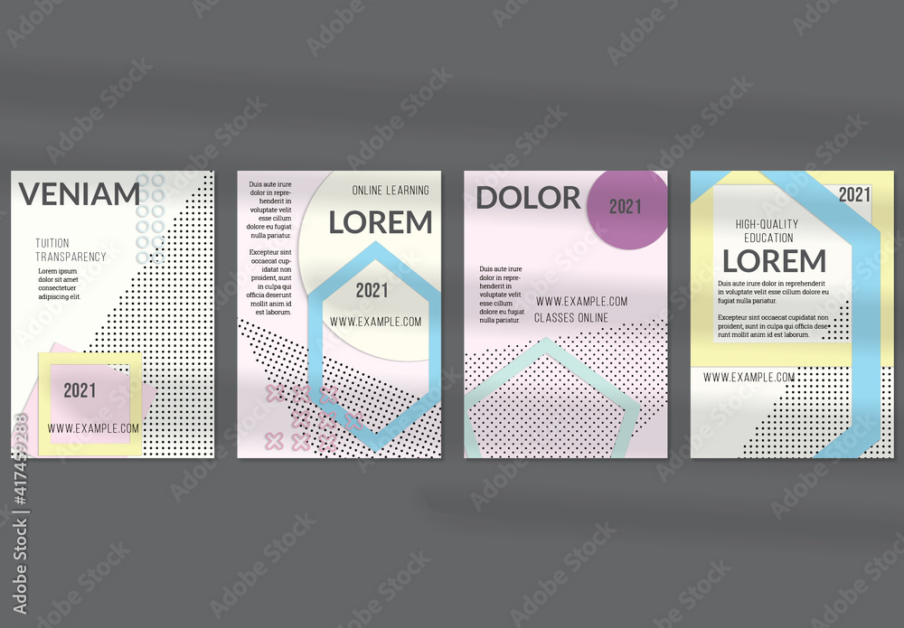 Flyer Layout with Paper Cut Layered Simple Geometric Shapes Stock ...