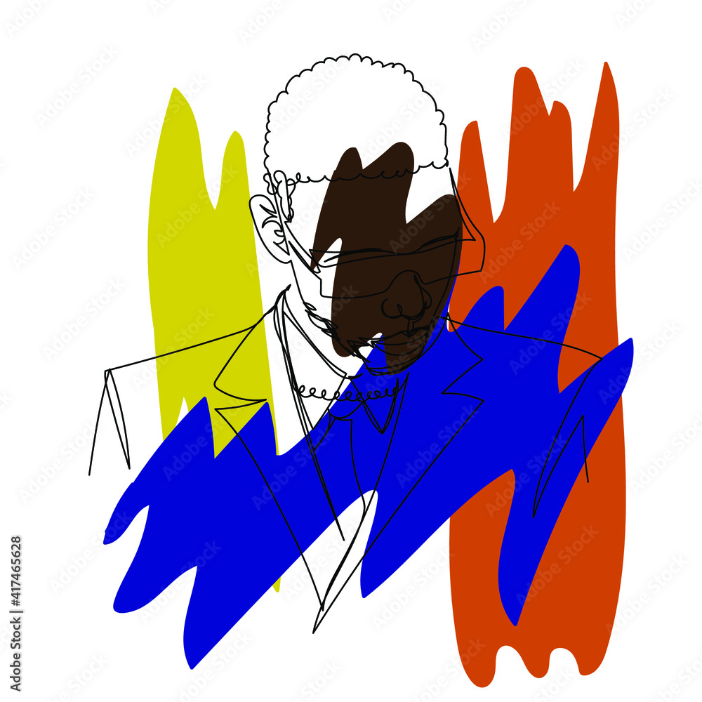 Black man. Hand draw outline portrait of african black man with bown ...