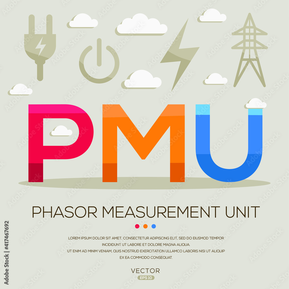 PMU mean (Phasor measurement unit) Energy acronyms ,letters and icons ...