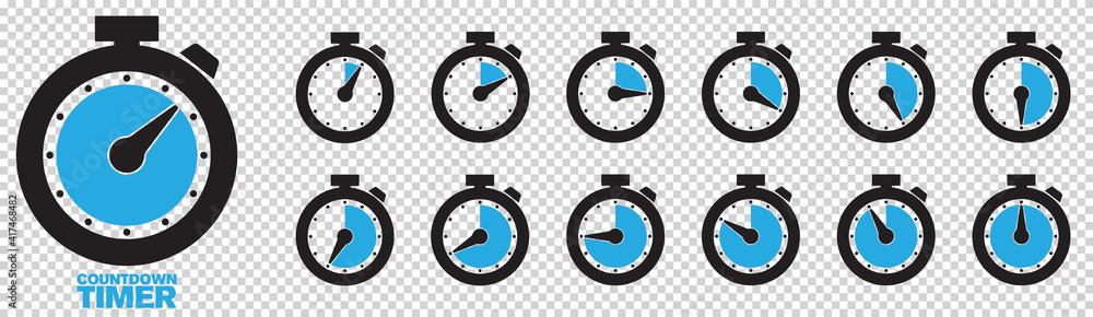 Timer, clock, stopwatch isolated set icons with different time ...