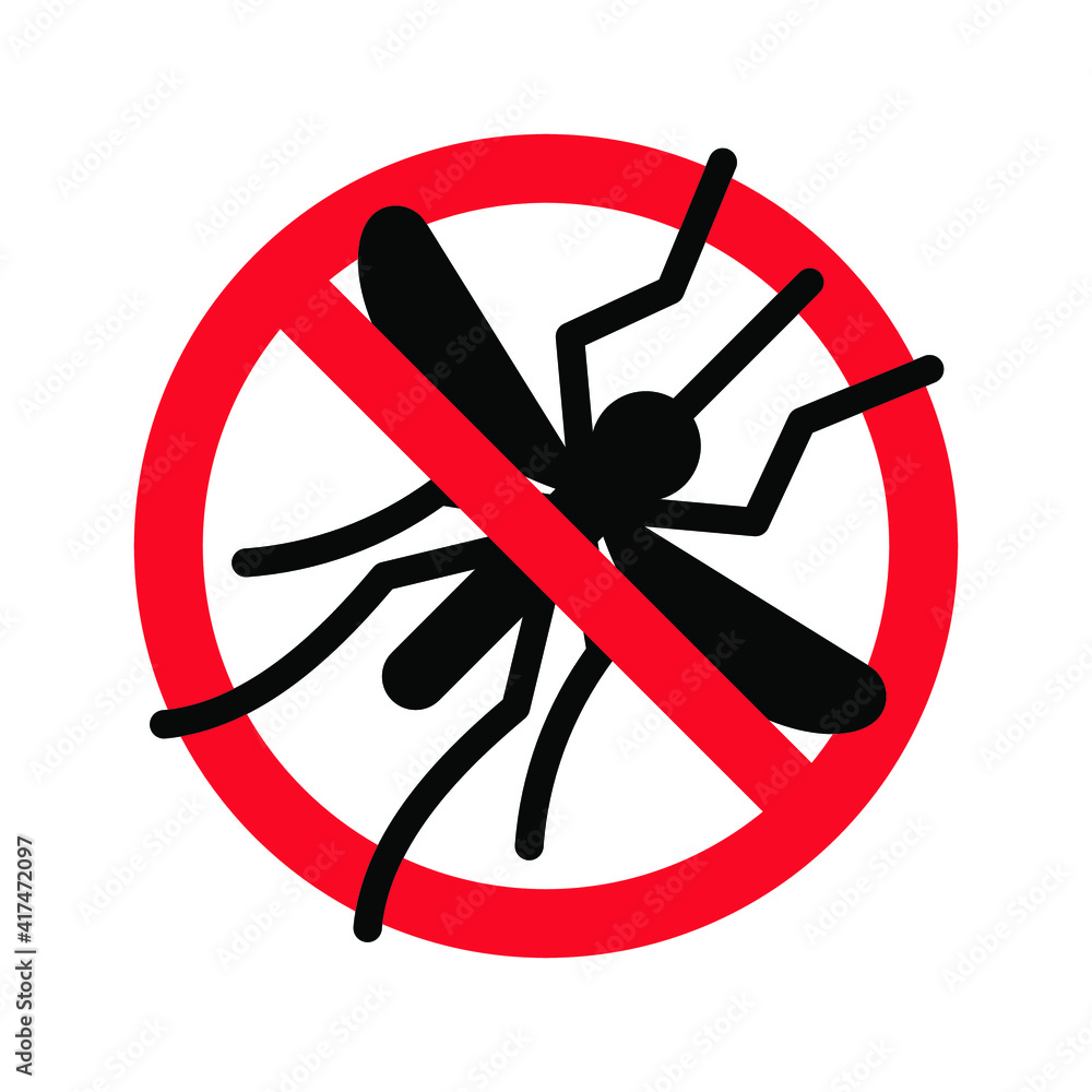 No mosquito with ban sign. Anti mosquito pest control ban, prohibition ...