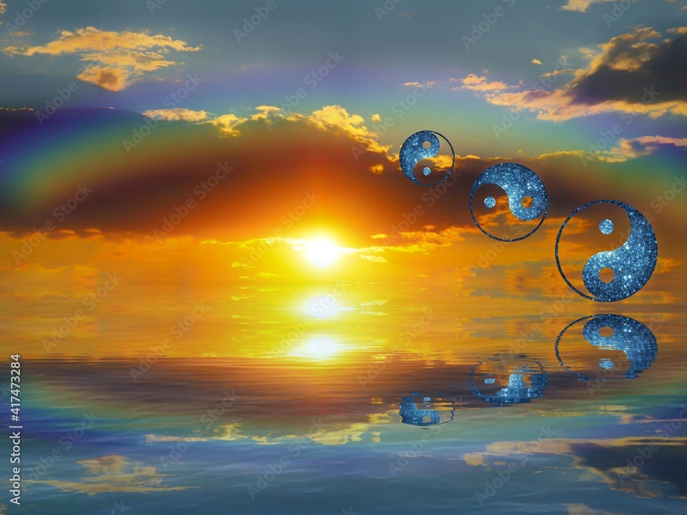 Spiritual background with yin yang symbol Stock Photo | Adobe Stock