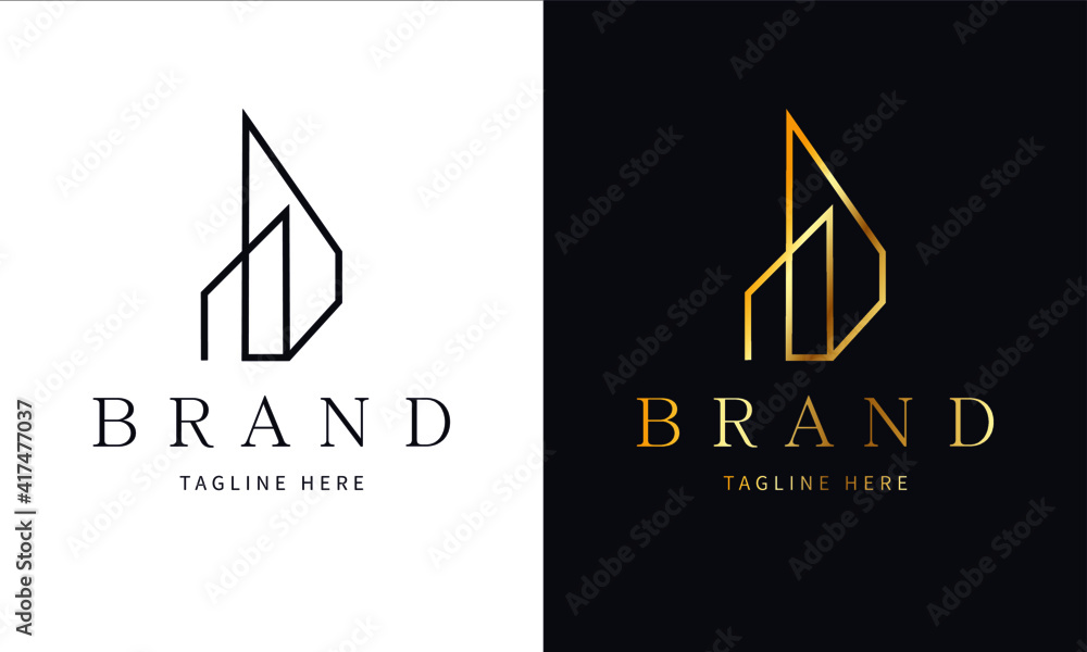 Real estate logo and business card template. Outline style house sign ...