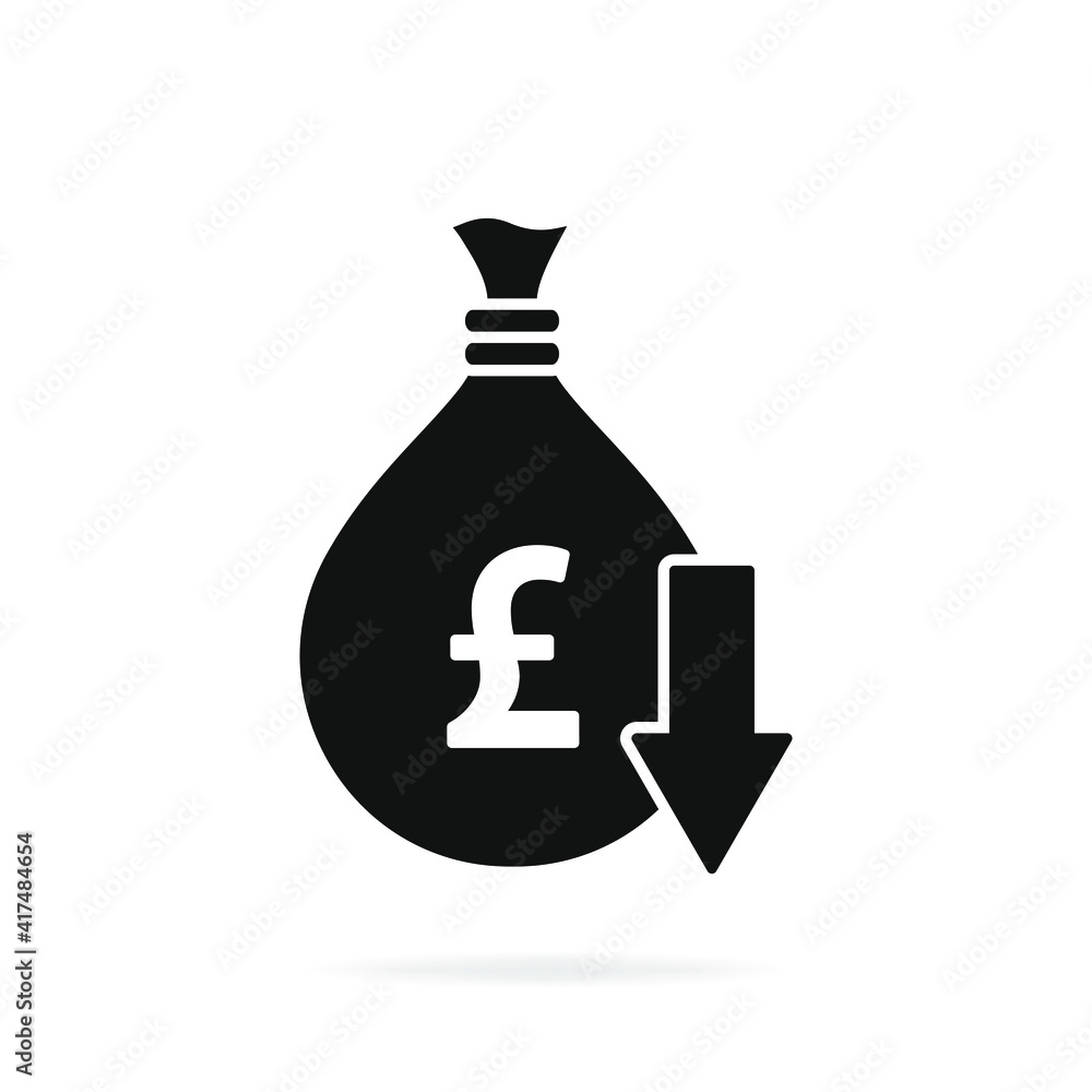 Decreasing value. of pound Cost reduction icon concept isolated on white background. Vector ...