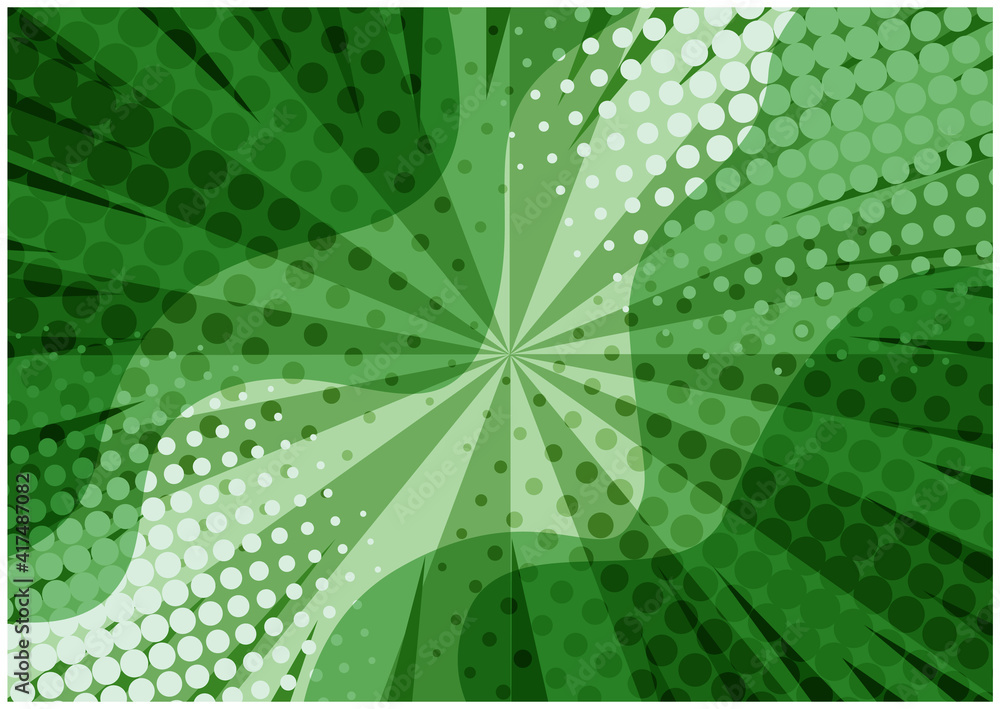 Abstract green striped retro comic background with halftone corners and ...