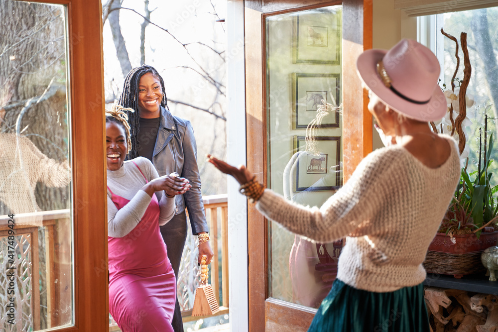 Friends gathering together for self care retreat at home Stock Photo ...