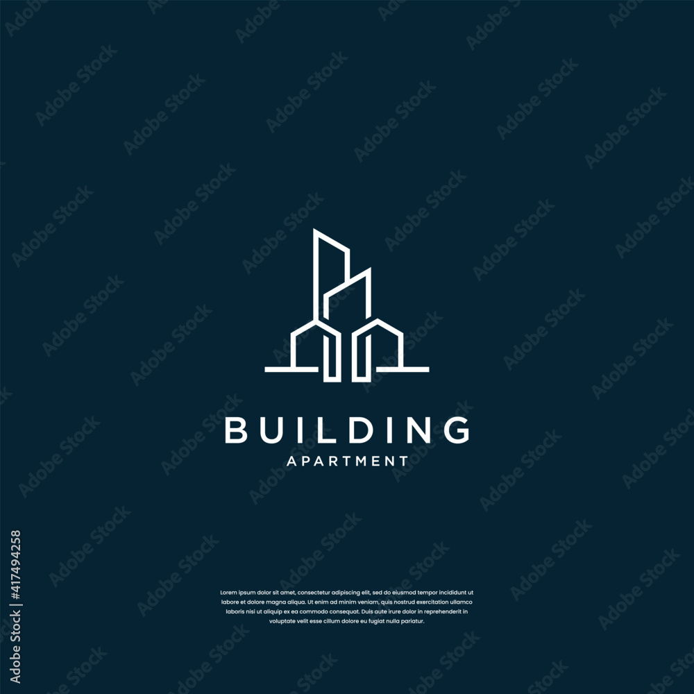 Building logo design with line art style Stock Vector | Adobe Stock