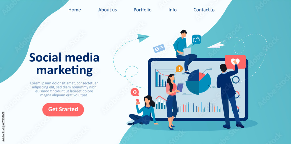 Vector of a marketing team analysing social media website trends Stock ...