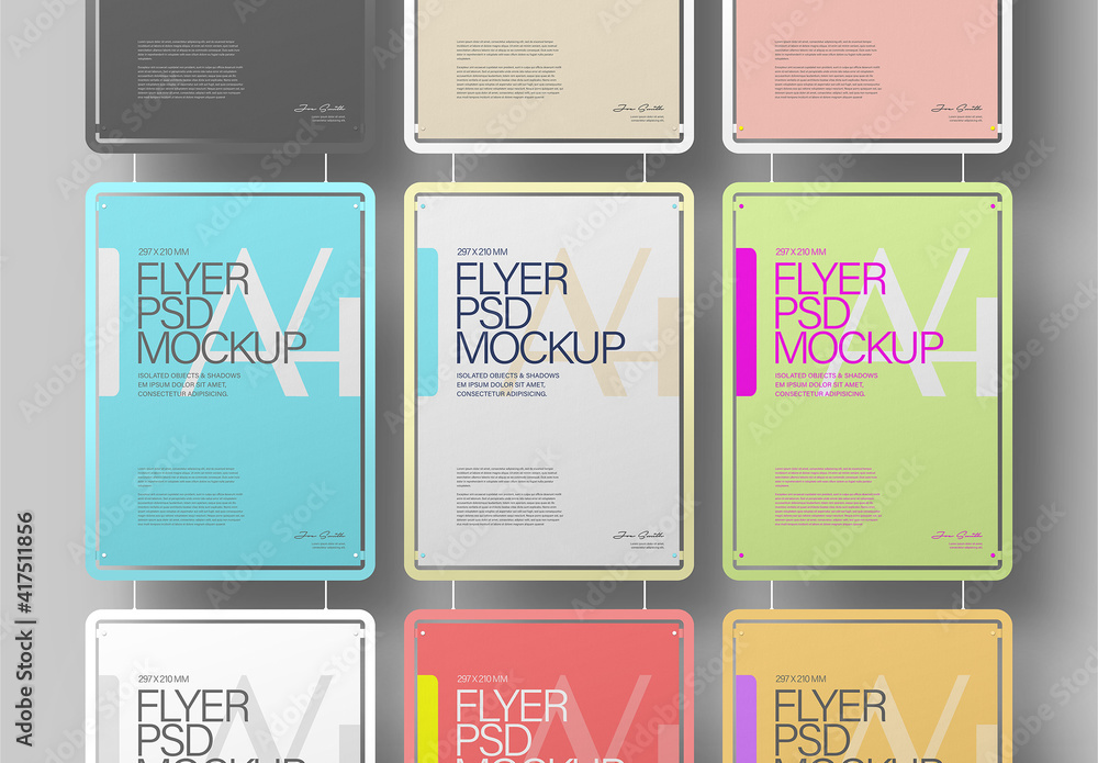 Hanging Mockup with Flyer, Poster, Minimal Color, Frame Set Stock ...