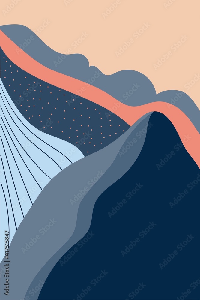 Nature pattern. Abstract landscape, style of minimalism , hand drawn ...