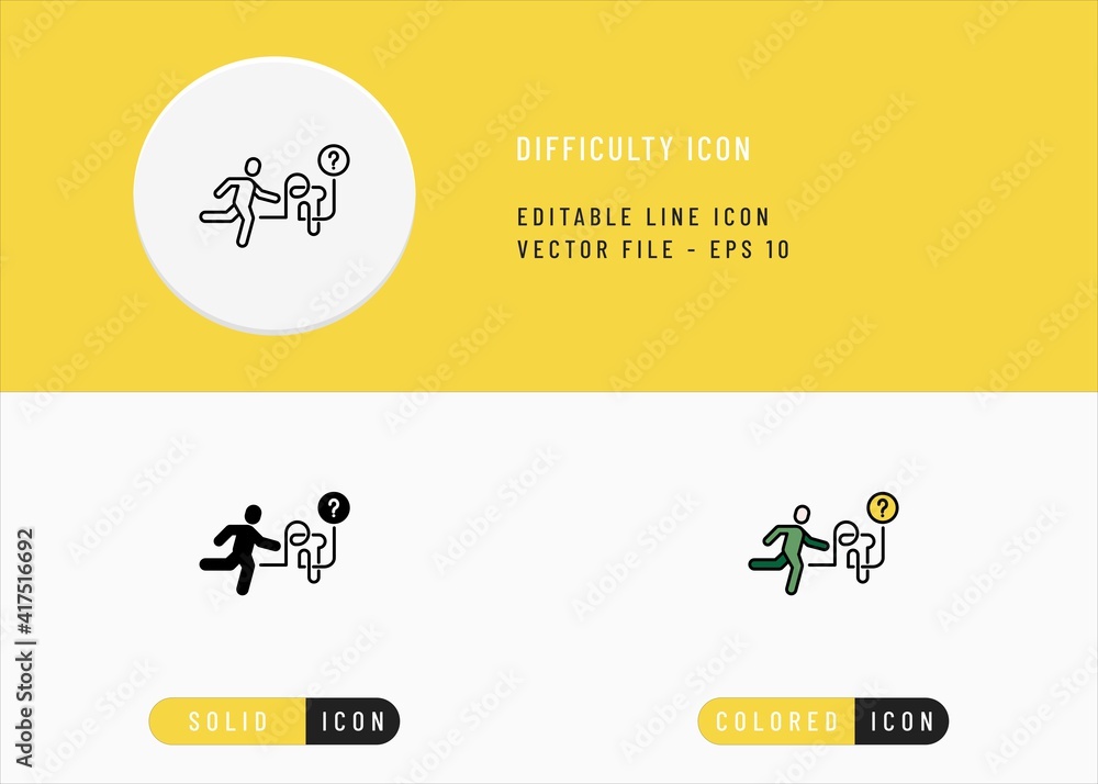 Difficulty icons set editable stroke vector illustration. Person ask ...