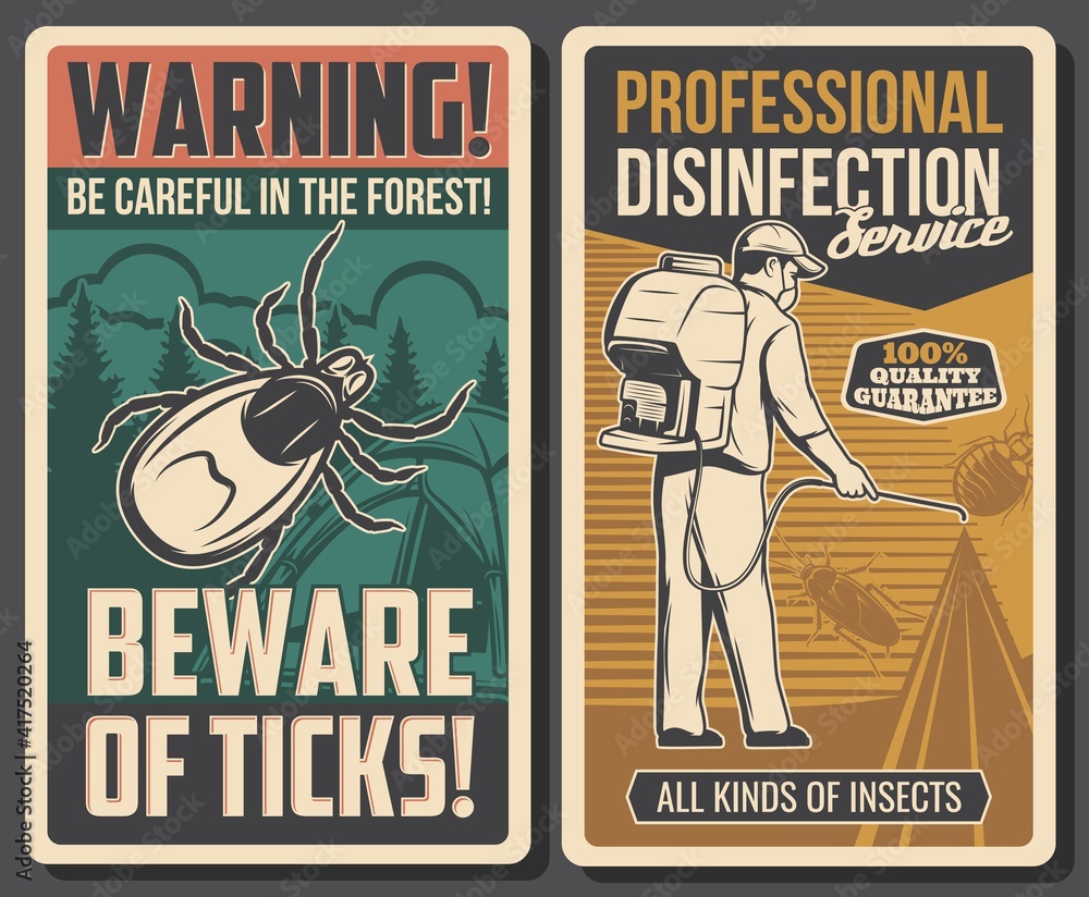 Disinfection service and tick bite prevention banners. Pest control ...