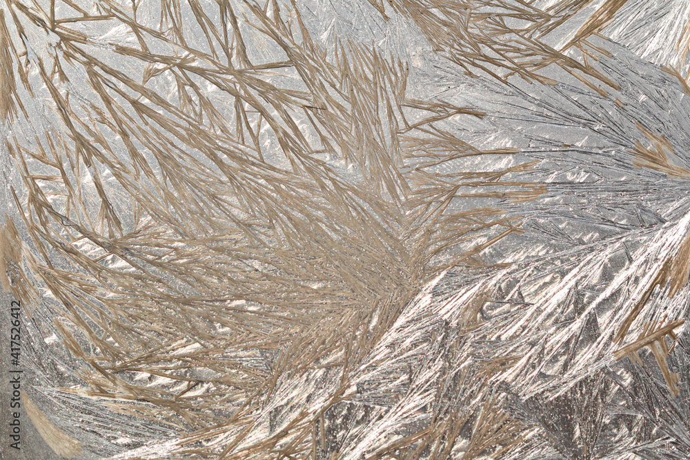 Winter snowy frosty patterns on the glass window. Winter magic. Frosty ...