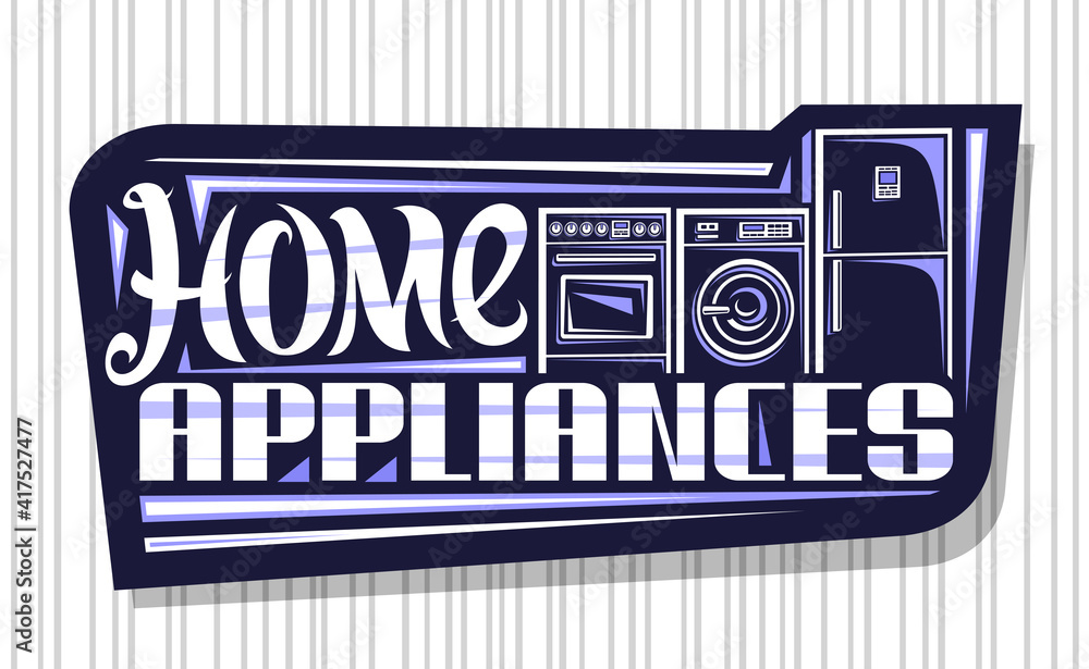 Vector logo for Home Appliances, dark decorative sign board with ...