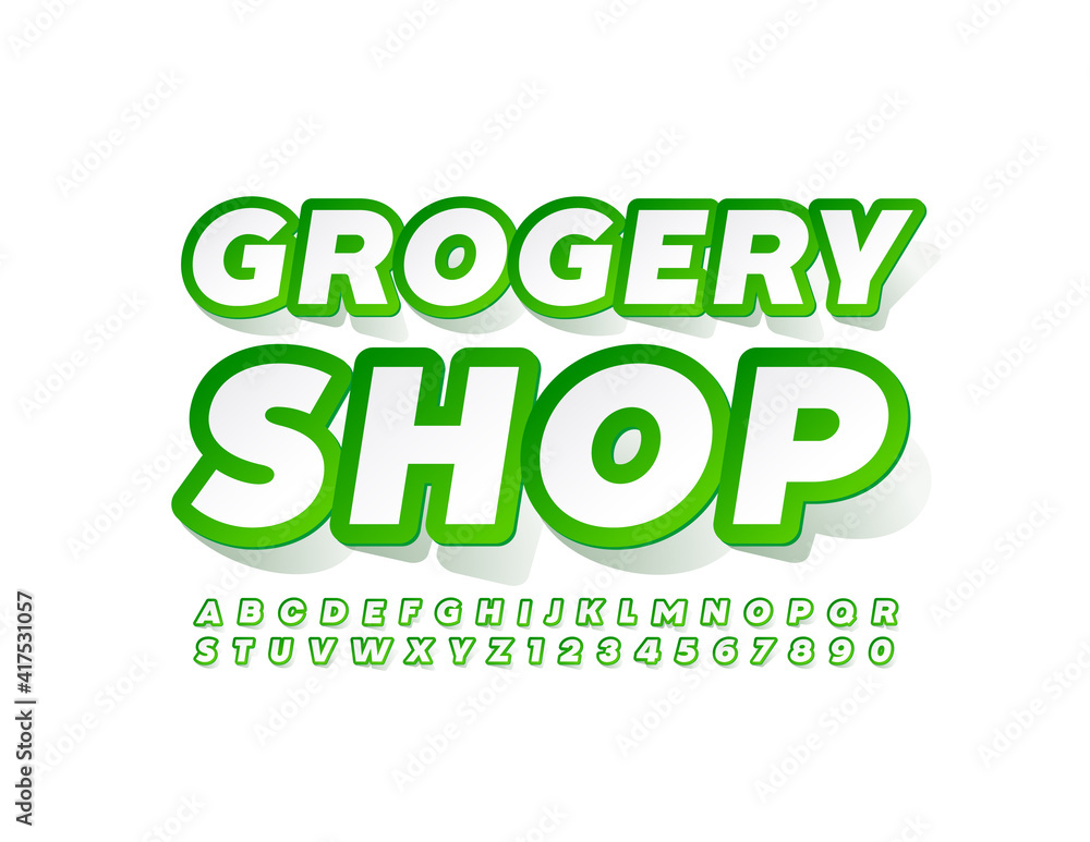 Vector modern sign Grocery Shop. Sticker style Font. Set of creative ...