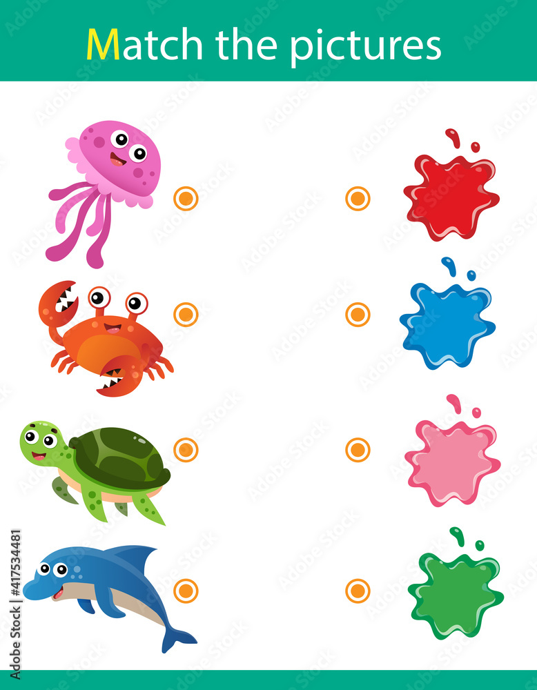 Match by color. Puzzle for kids. Matching game, education game for ...