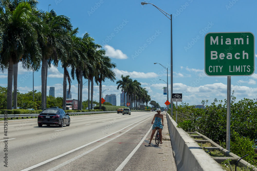 traffic on the Highway in Miami Beach in Florida Stock Photo | Adobe Stock