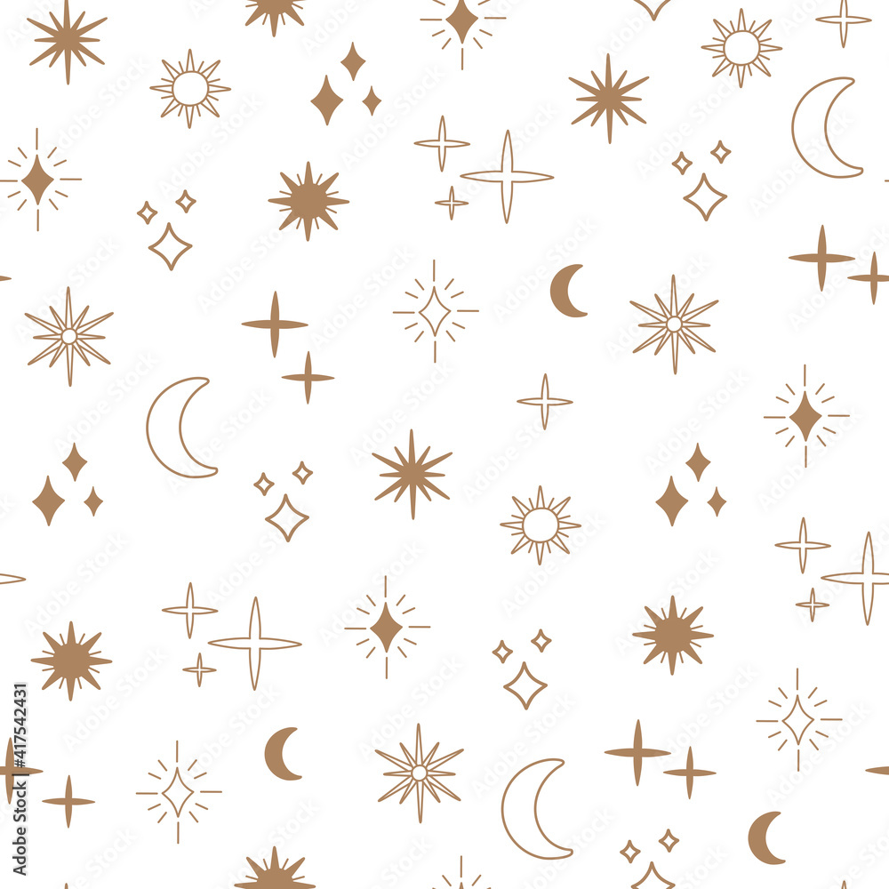 Boho astrology and star seamless pattern, magic celestial night concept ...