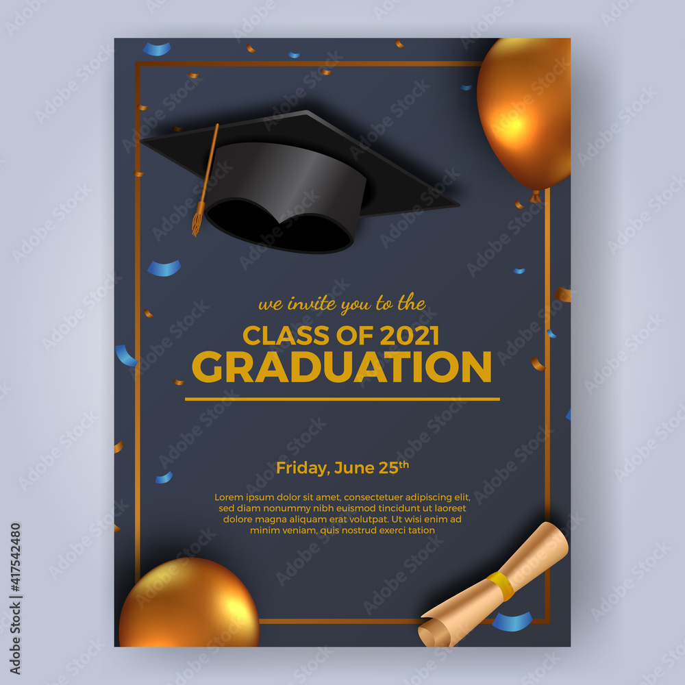 luxury graduation party poster invitation for class of 2021 with 3d ...