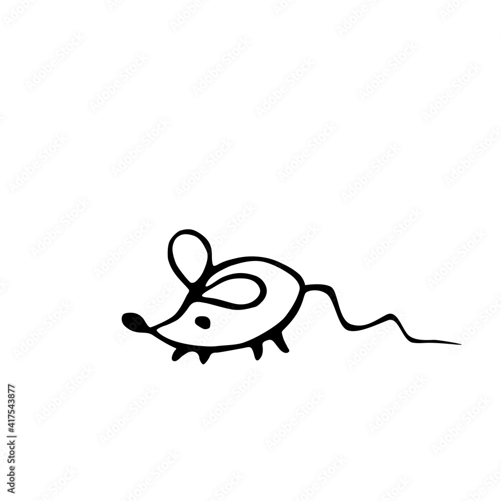 Cute naive simple mouse doodle clipart. Hand drawn pest animal rodent ...