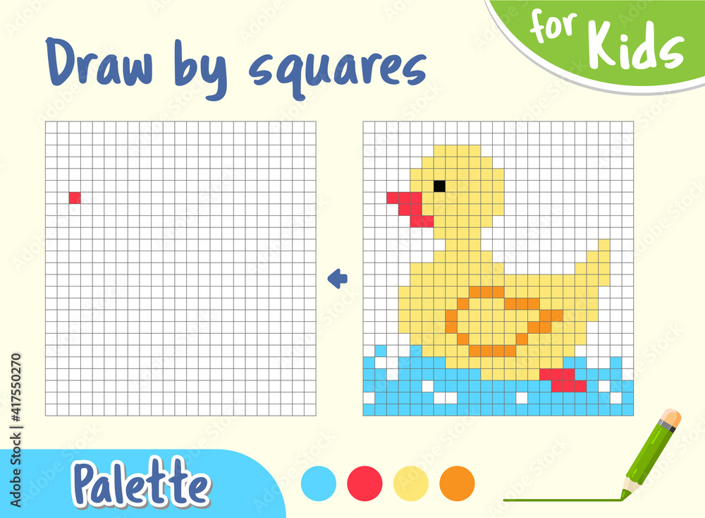 Copy the picture, draw squares. Game for small children draw an duck by ...