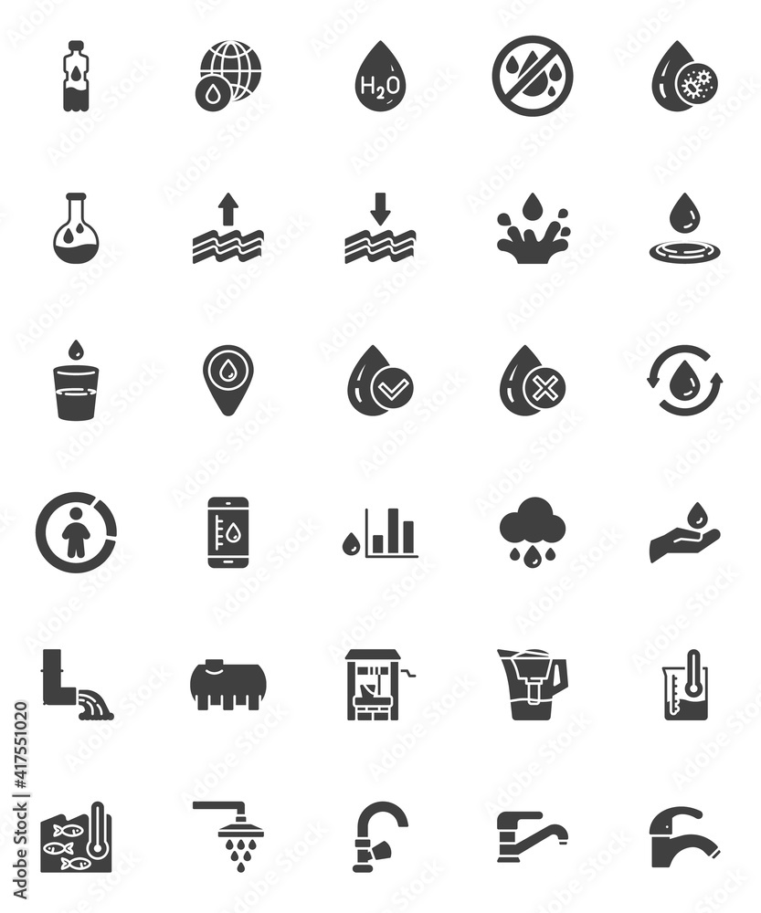 Water related vector icons set, modern solid symbol collection, filled ...