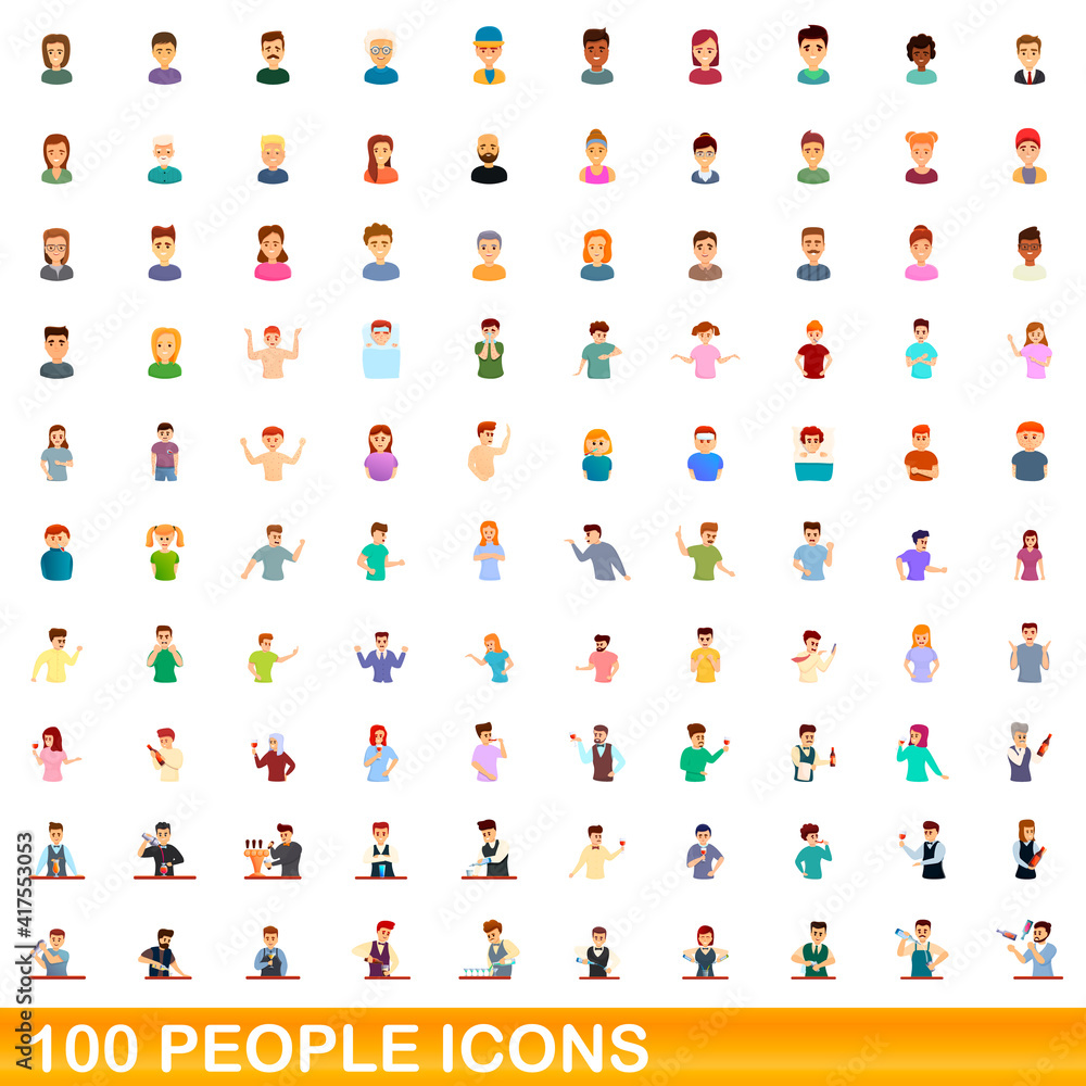 100 people icons set. Cartoon illustration of 100 people icons vector ...