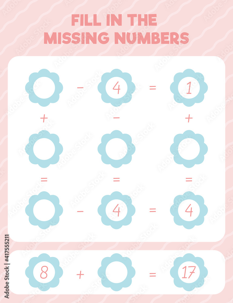 Vetor de Fill in the missing numbers. Printable maths worksheet ...